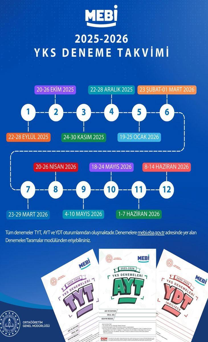YKS DENEME TAKVİMİ 2025 🚩 2025-2026 MEB YKS denemeleri ne zaman? MEBİ YKS denemeleri ekranı