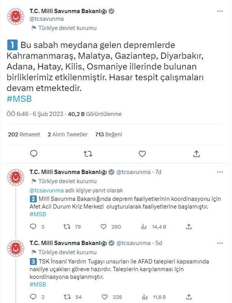 MSB: 8 ilde birliklerimiz depremden etkilendi - Son Dakika Haberleri Milliyet
