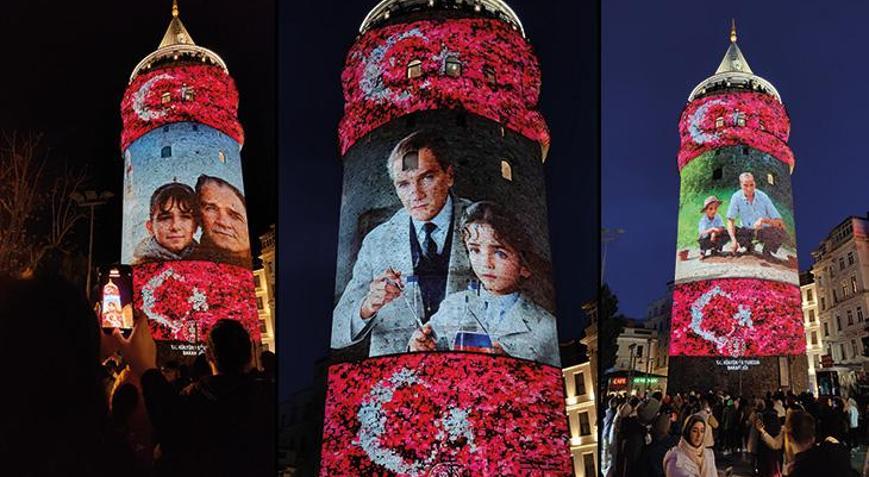 Galata Kulesi 23 Nisan'da Atatürk'ün fotoğraflarıyla renklendi ...