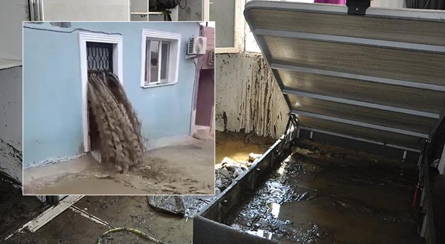 Manisa'da şoke eden görüntü: Sel suları evinin içinden geçti! Ölümden ...
